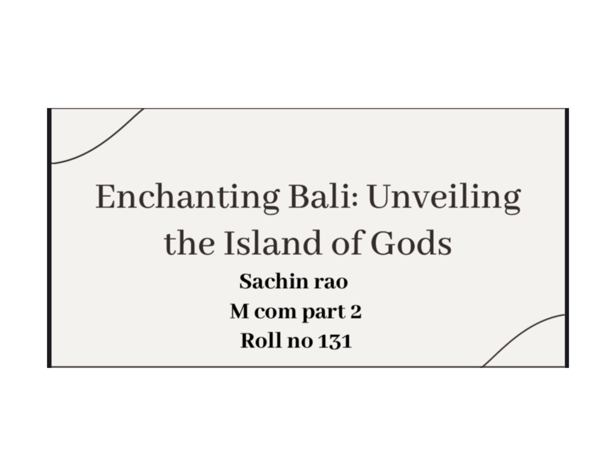 Sachin Rao Tourism - M.Com Banking and Finance - Studocu