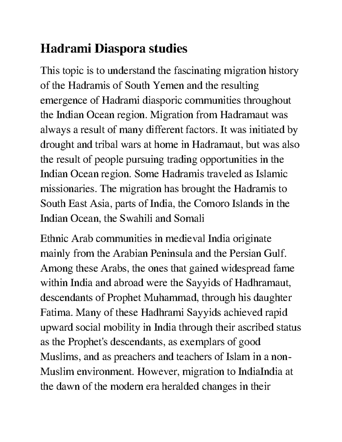 Hadrami diaspora - Helpful - Hadrami Diaspora studies This topic is to ...