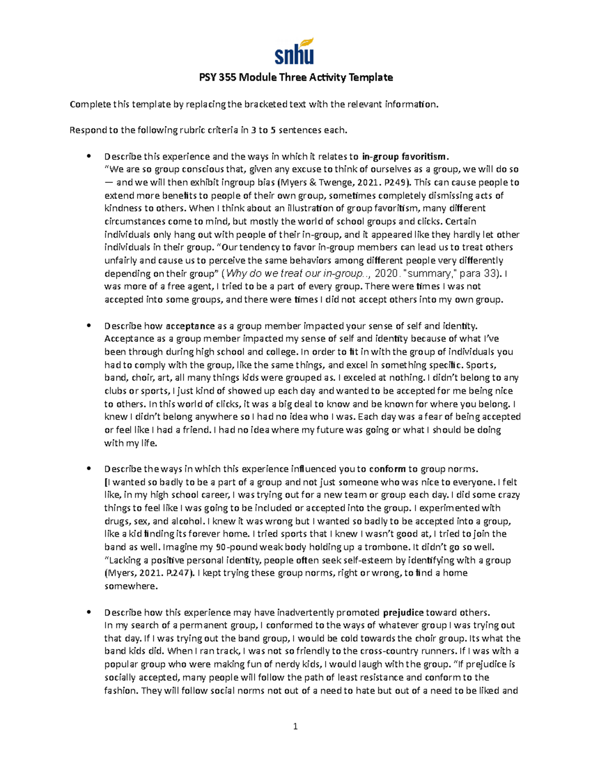 PSY 355 Module Three- retake - PSY 355 Module Three Activity Template ...