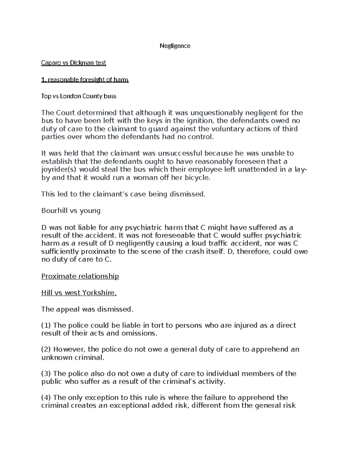 Negligence - ####### Negligence ####### Caparo vs Dickman test ...