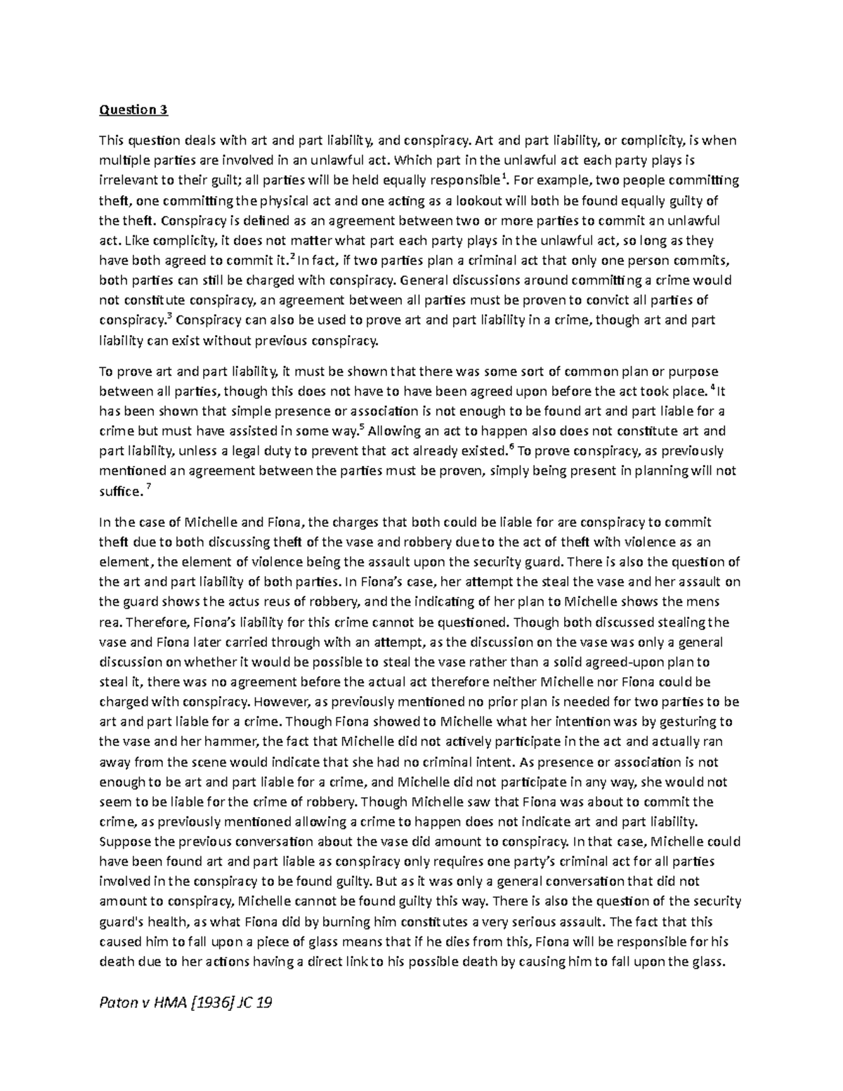 Criminal Law Exam Questions Question 3 This Question Deals With Art