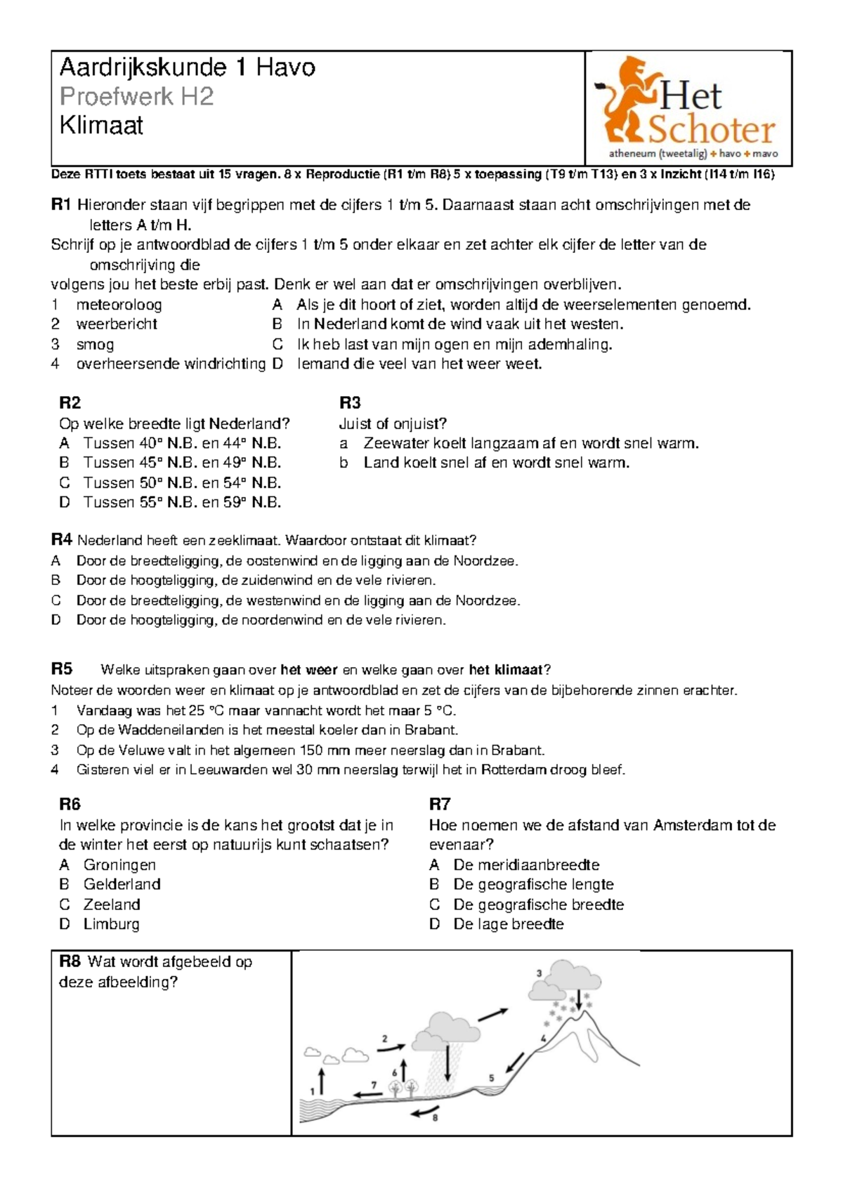 1 Havo PW hoofdstuk 2 klimaat - Aardrijkskunde 1 Havo Proefwerk H ...