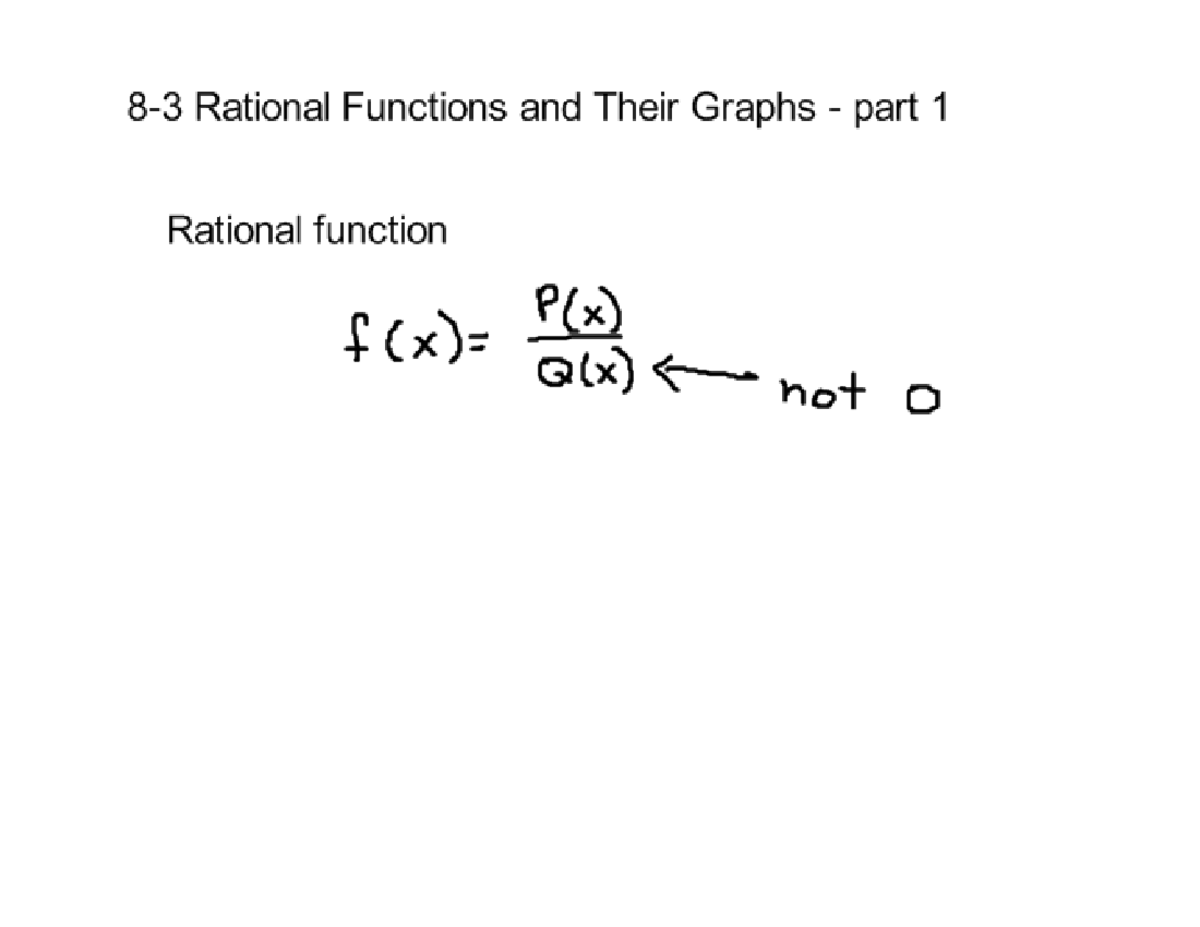 8-3 Rational Functions and Their Graphs - Part 1 - MAT 266 - Studocu