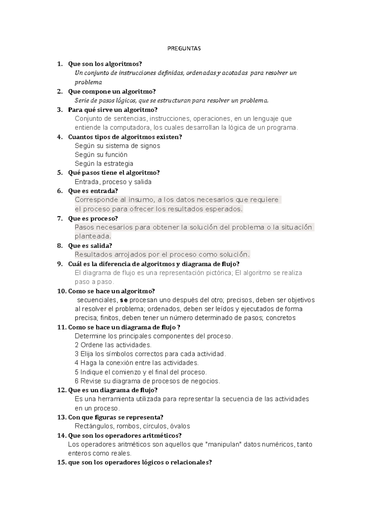 Preguntas Informaticaaaa - PREGUNTAS Que son los algoritmos? Un ...