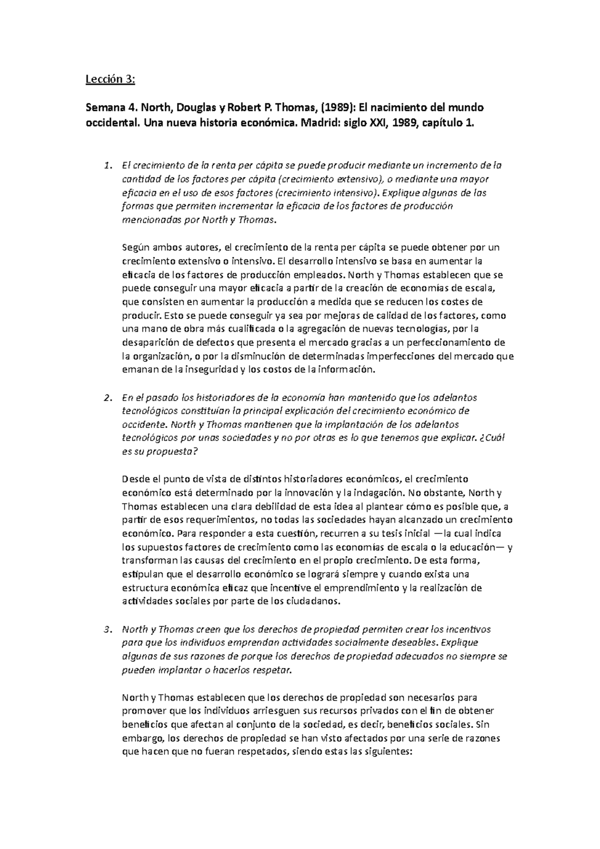 Lección 3 - Historia económica - Lección 3: Semana 4. North, Douglas y ...