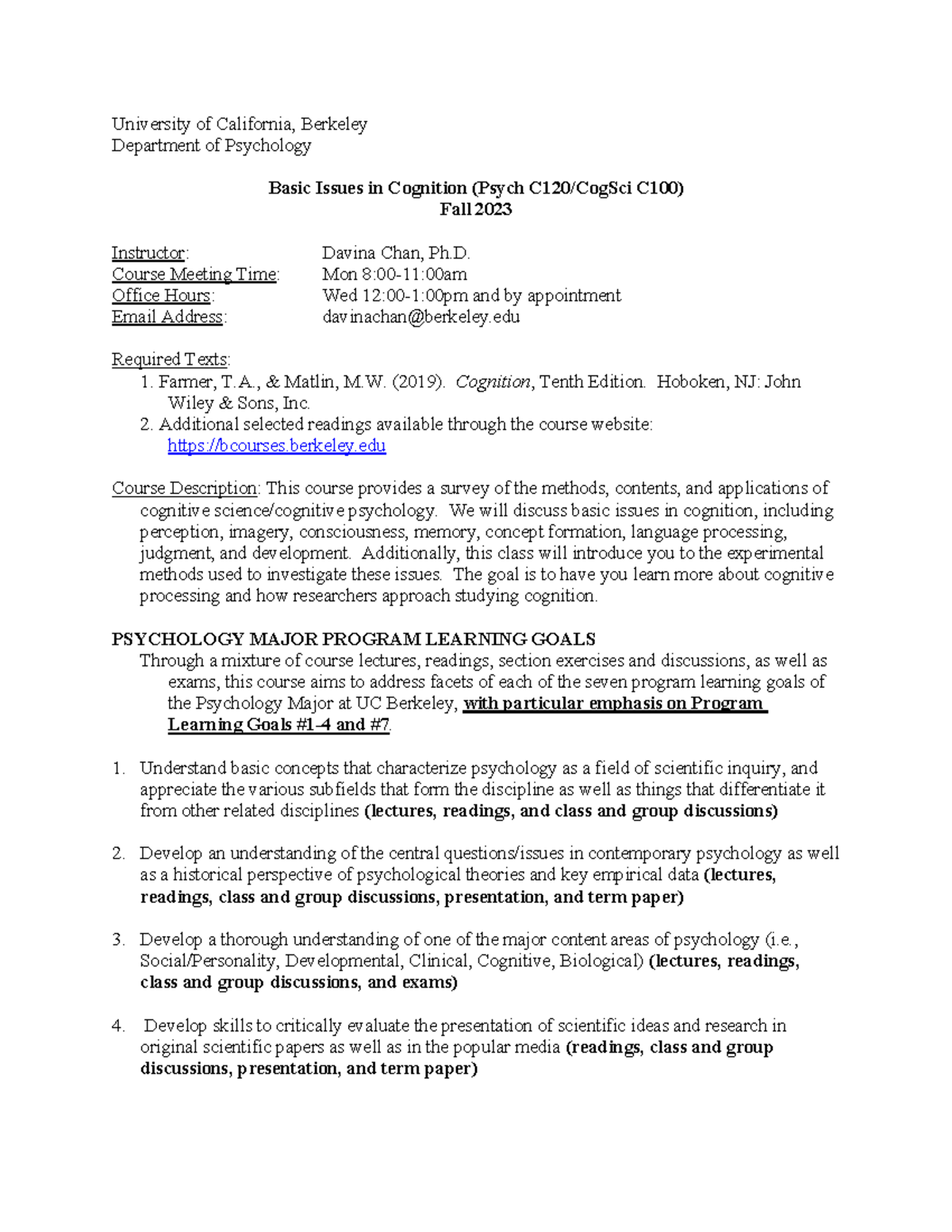 Cognition F23 Syllabus - University of California, Berkeley Department ...