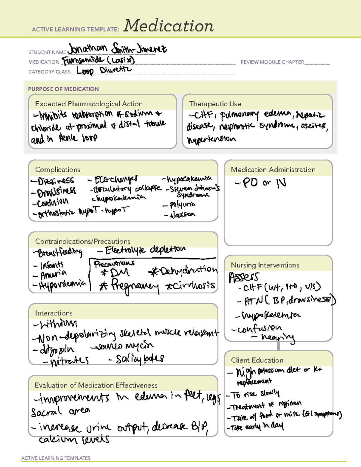 Furosemide Med Card - med card - ACTIVE LEARNING TEMPLATES Medication ...