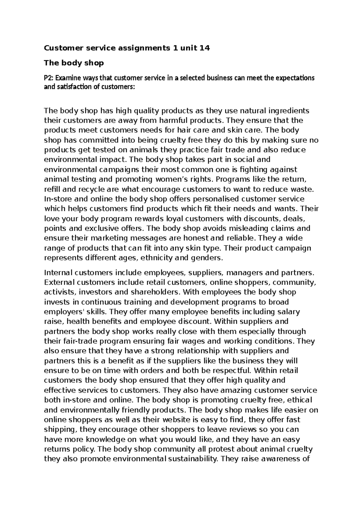 Customer service bosh amber - Customer service assignments 1 unit 14 ...