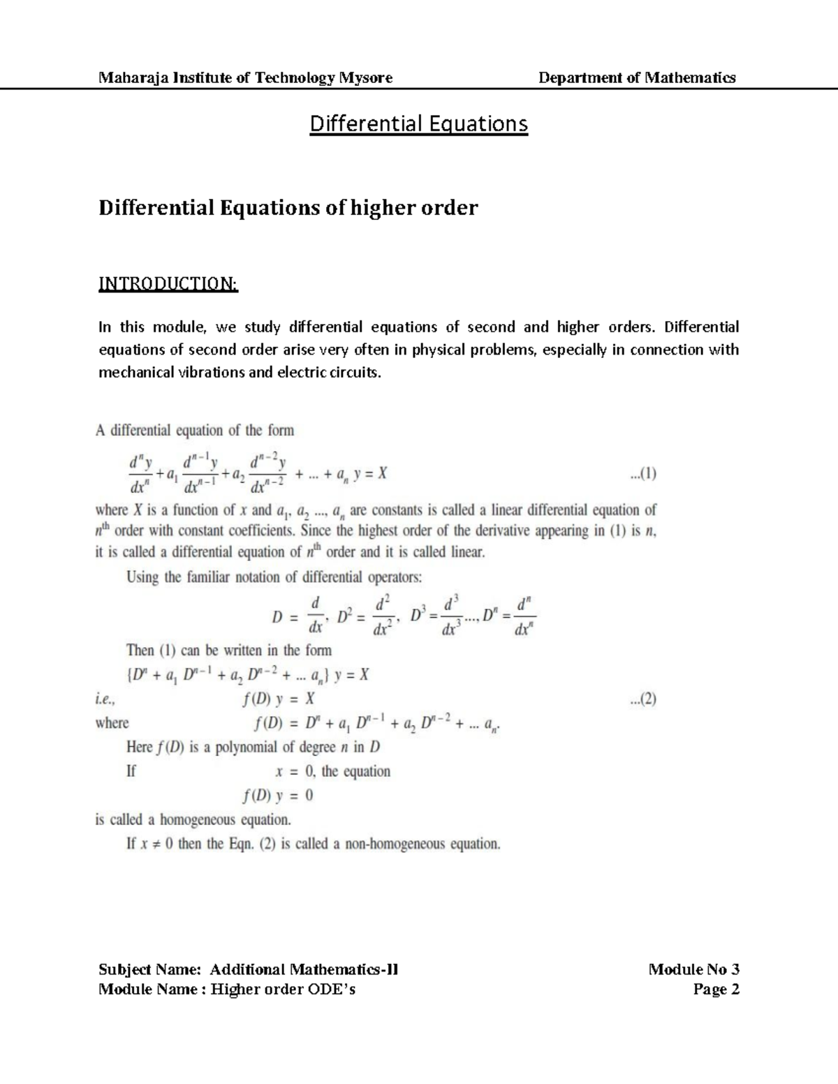 Differential Equation - Subject Name: Additional Mathematics-II Module ...