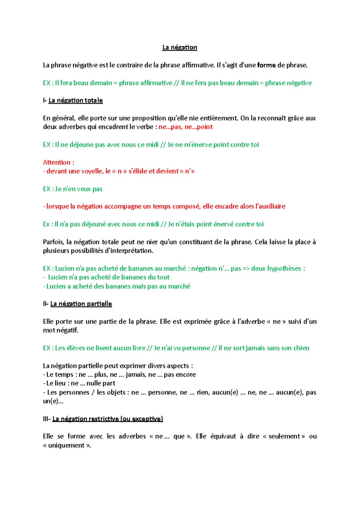 La négation - La négation La phrase négative est le contraire de la ...