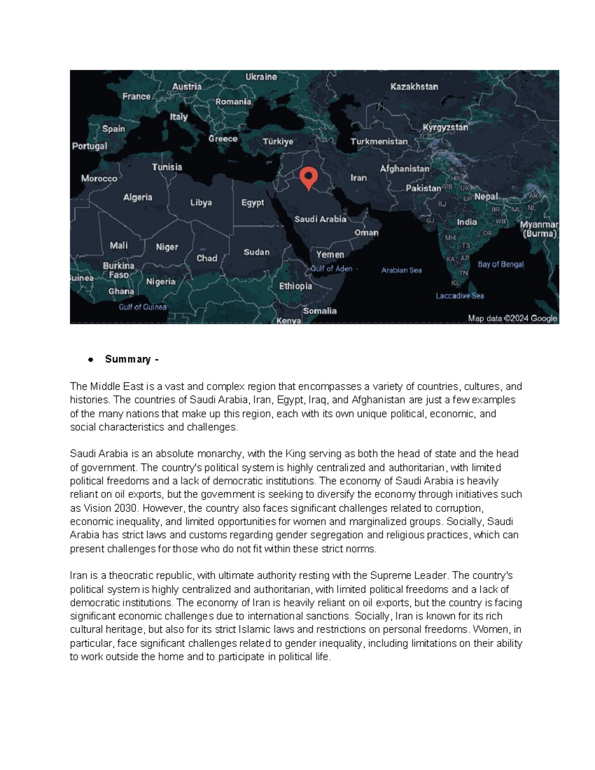 Project Background Paper (1) - Summary - The Middle East is a vast and ...