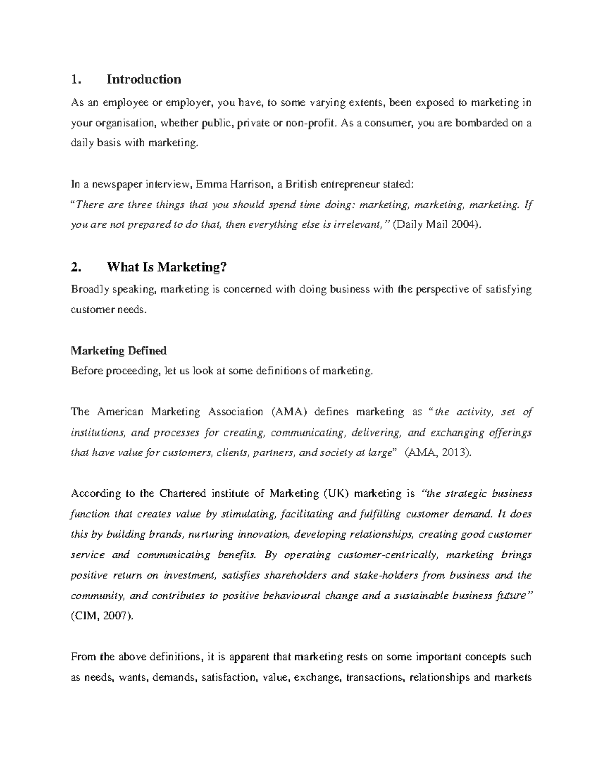 1. Introduction - Marketing; Needs, Wants Demands; Products - 1 ...