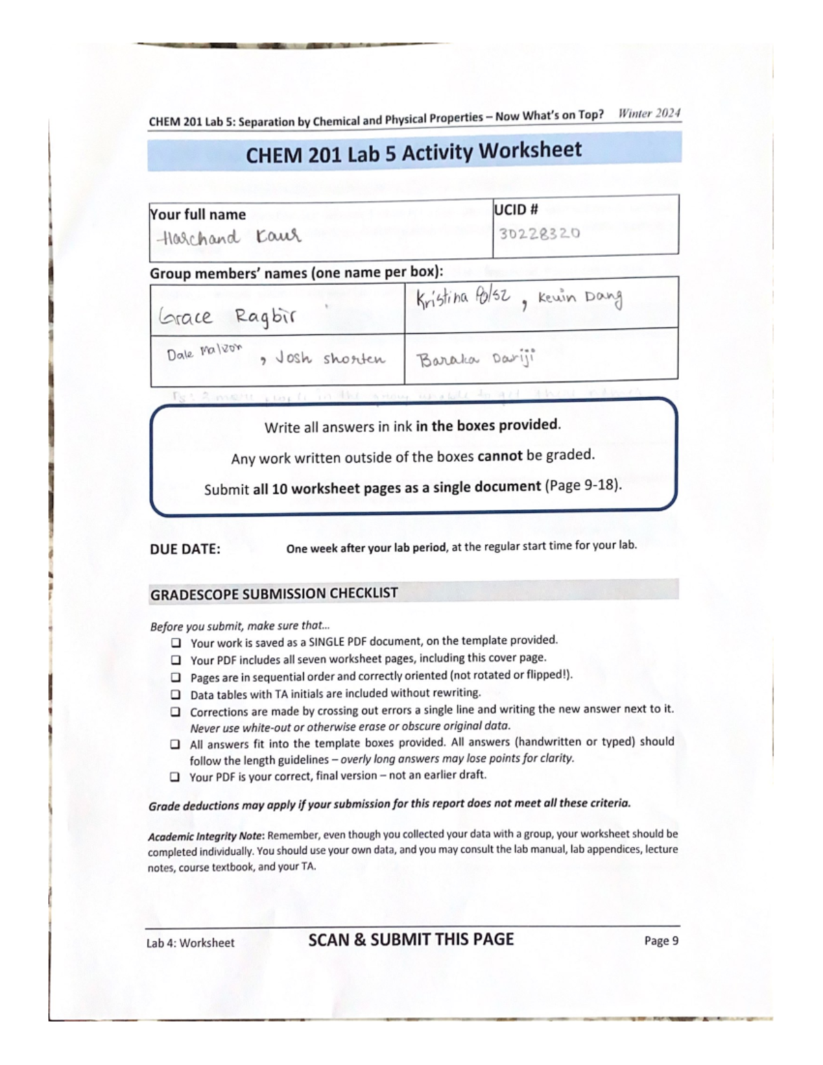 CHEM 201 Lab 5 Activity Worksheet - Chemistry 201 - Studocu