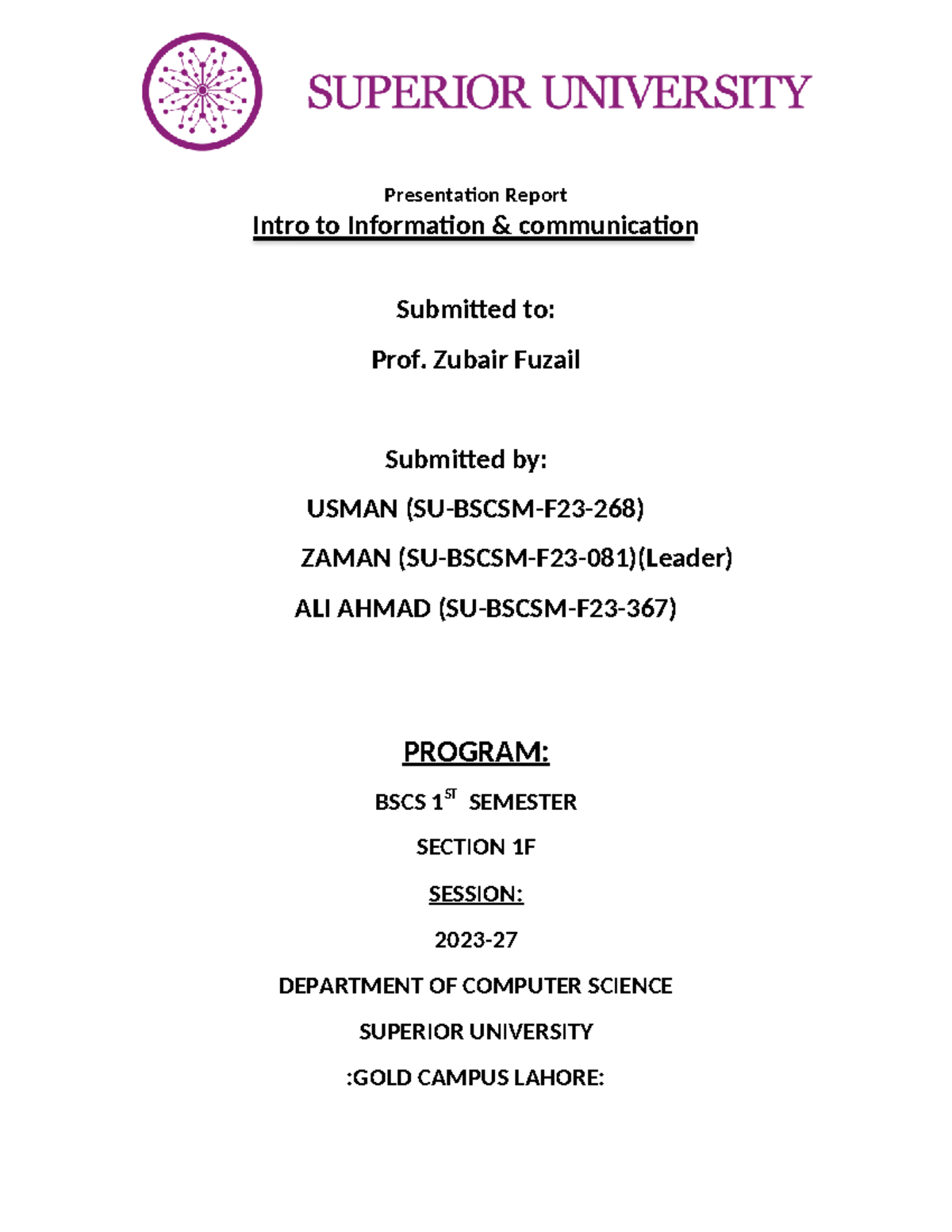 Presentation Report - ood - ####### Presentation Report Intro to ...