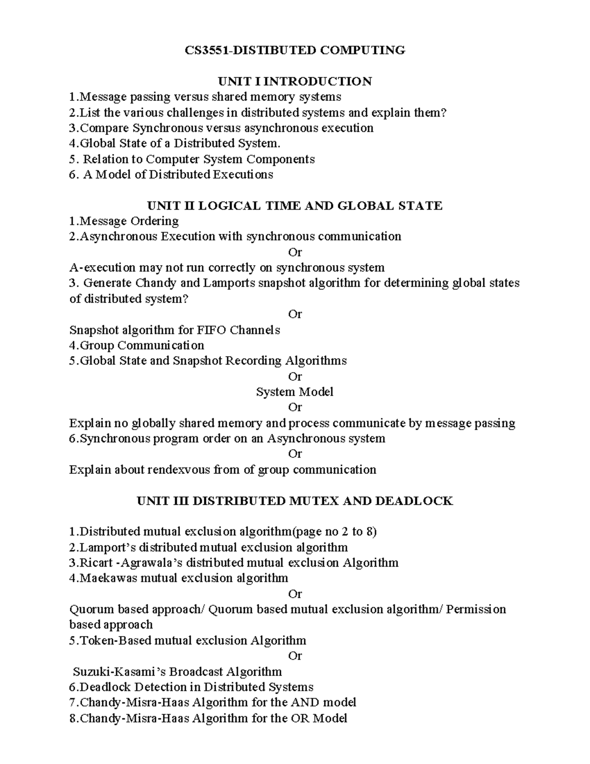 DC Five Units Question - good - CS3551-DISTIBUTED COMPUTING UNIT I INTRODUCTION 1 passing versus ...