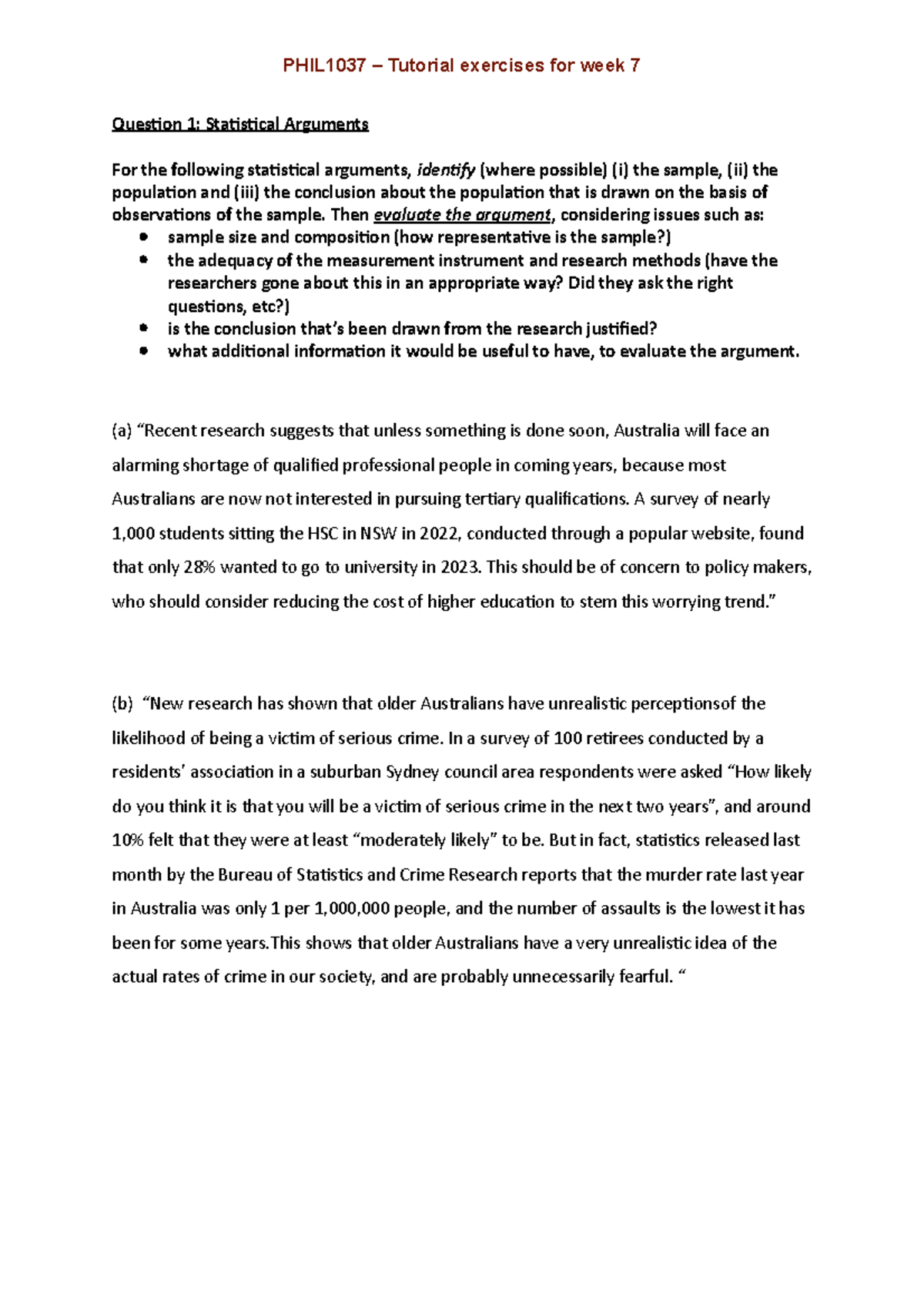 Week 7 2. 1037 Week7 tutorial exercises S2 2022-1 - Question 1 ...