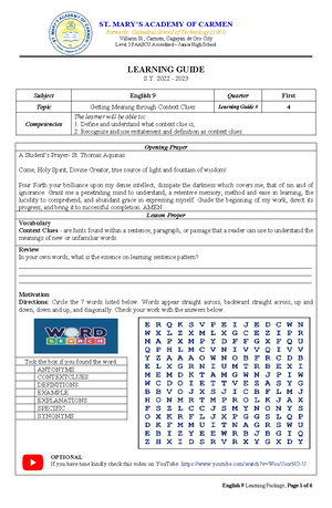 Lesson 3. Basic Sentence Pattern - ST. MARY’S ACADEMY OF CARMEN ...