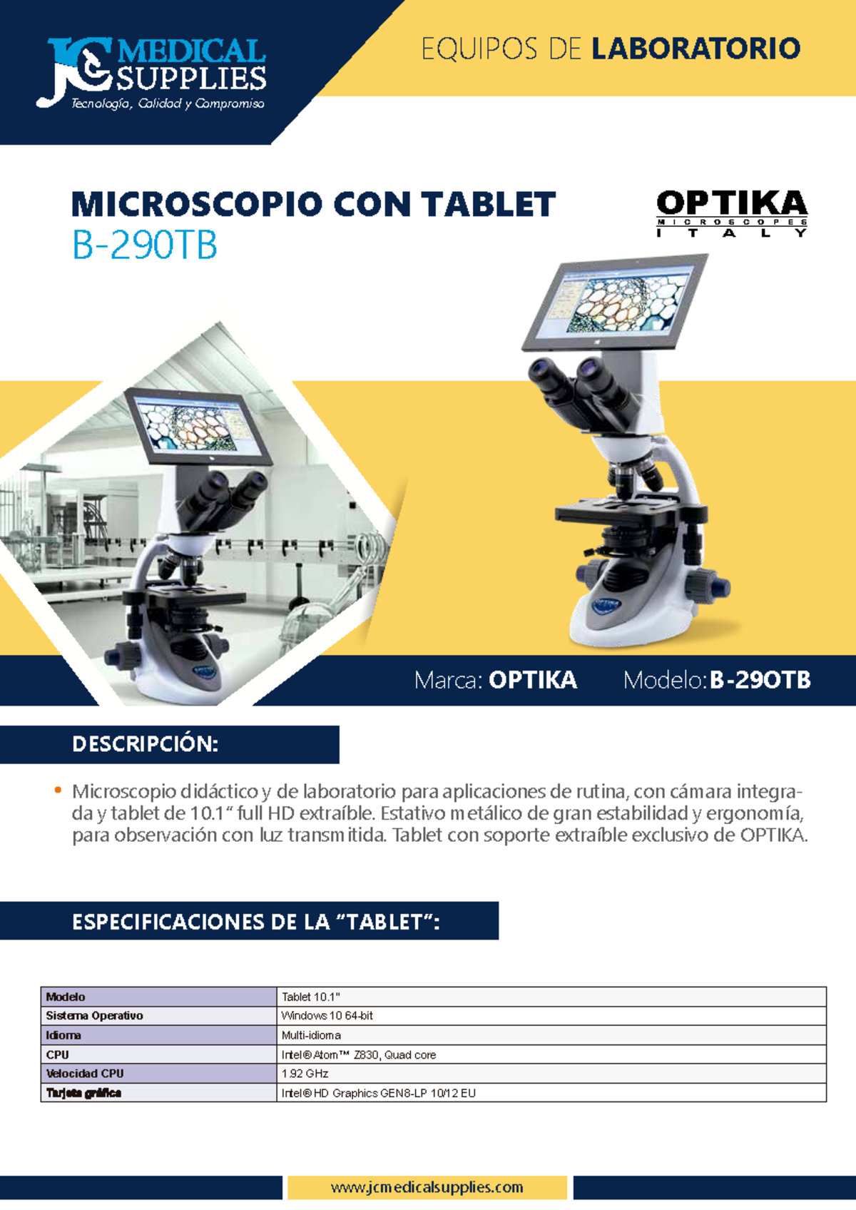 Microscopio CON Tablet B-290TB - MICROSCOPIO CON TABLET B-290TB Marca: OPTIKA Modelo:B-29OTB ...