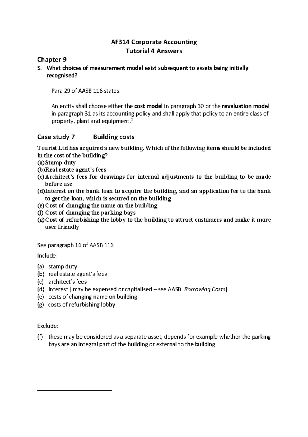 Tutorial 4 - Sample exercises - AF314 Corporate Accounting Tutorial 4 ...