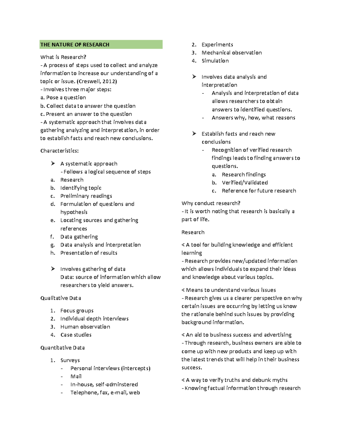 GR12 RDL 1ST Grading Notes - THE NATURE OF RESEARCH What is Research? A ...