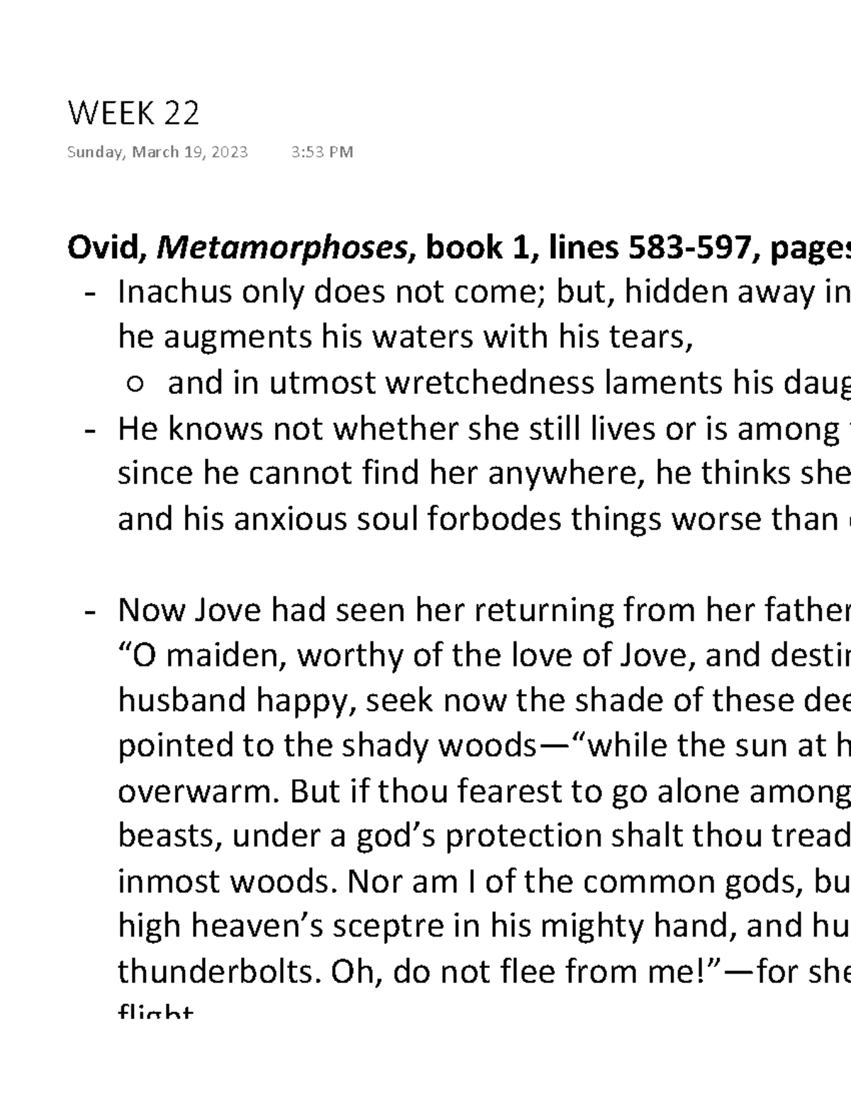 WEEK 22 - Ovid, Metamorphoses, book 1, lines 583-597, pages 43-45 ...