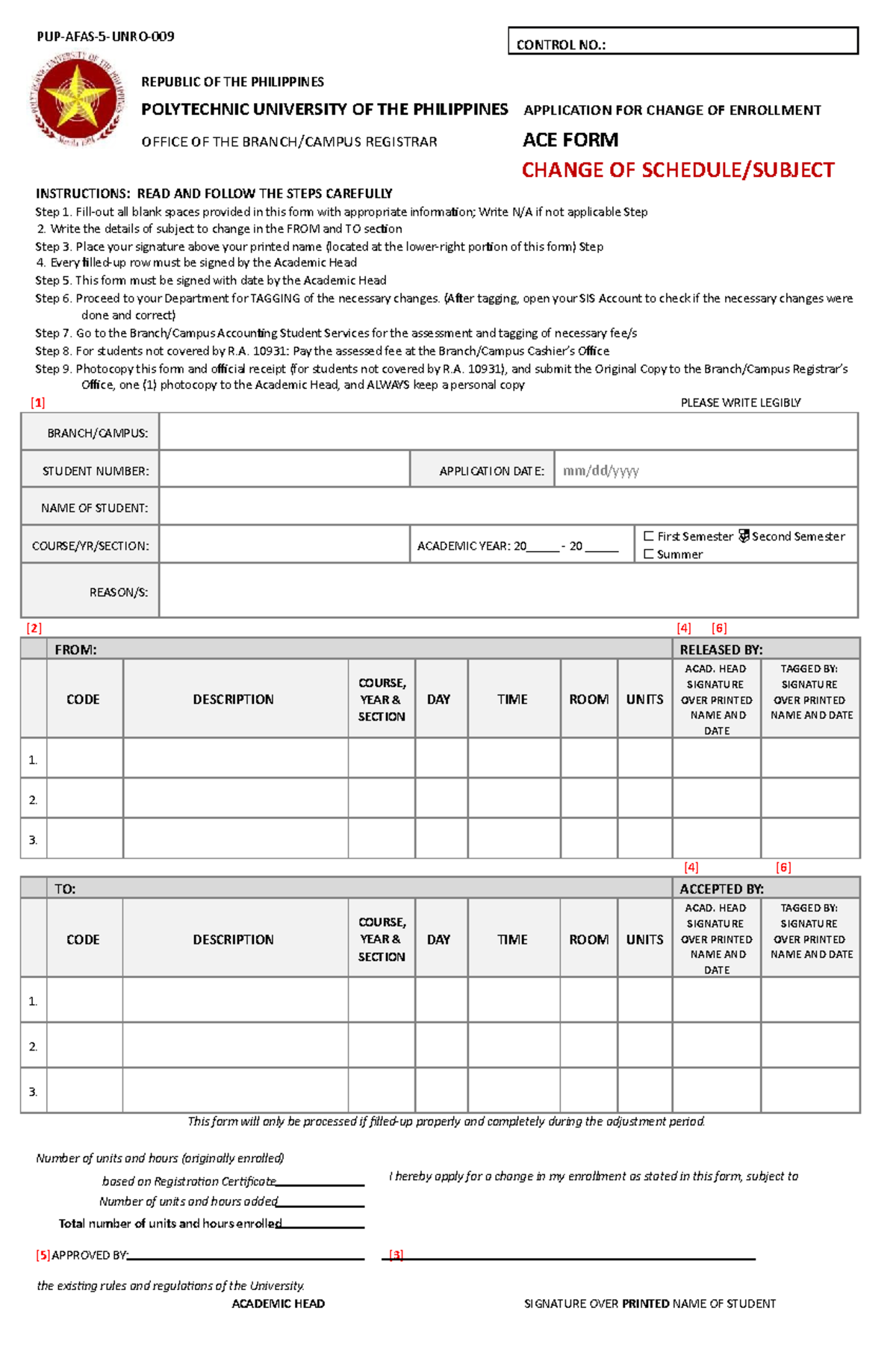 Document (1) - Application for change of schedule - PUP-AFAS-5-UNRO ...
