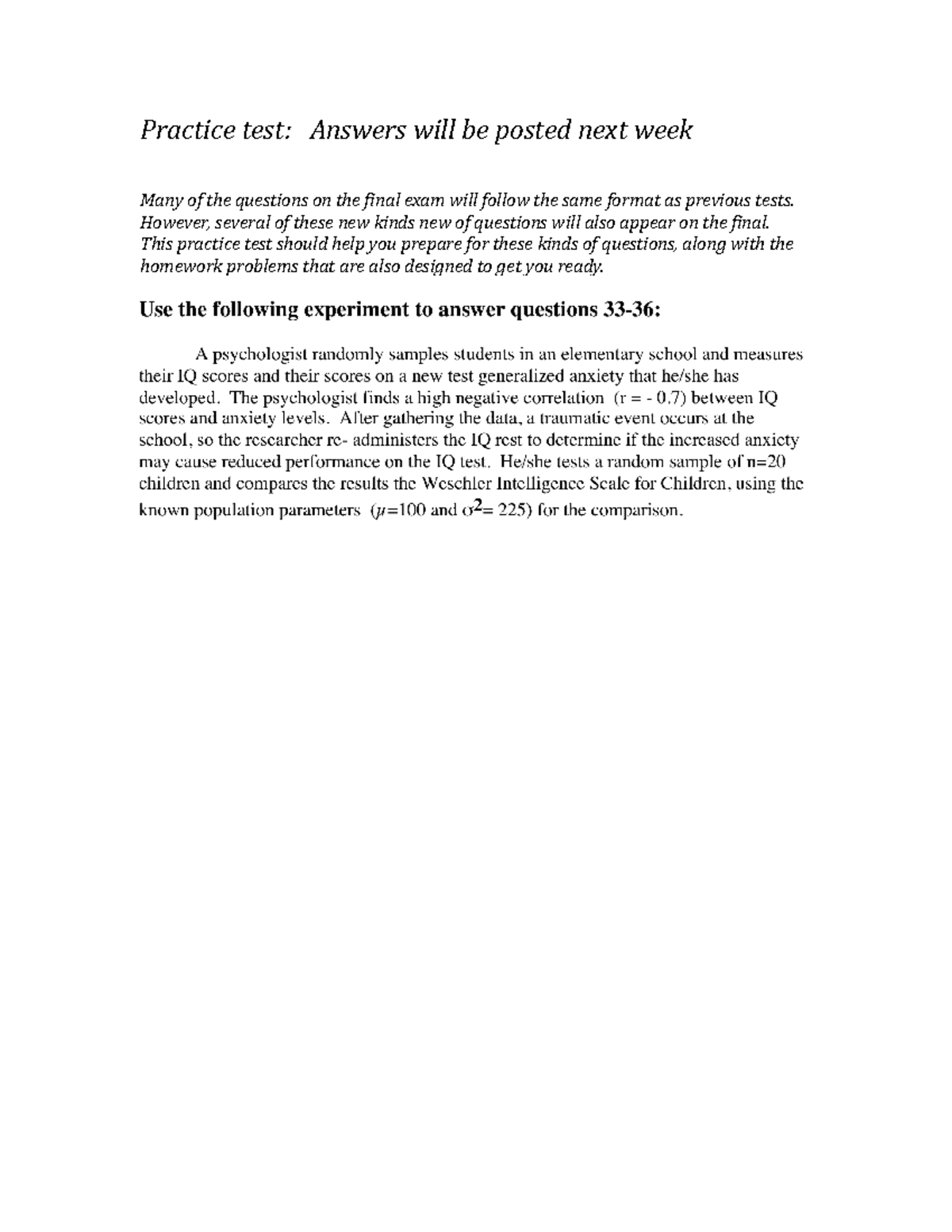 Practice test Psy 11 S20 (1) - Practice test: Answers will be posted ...