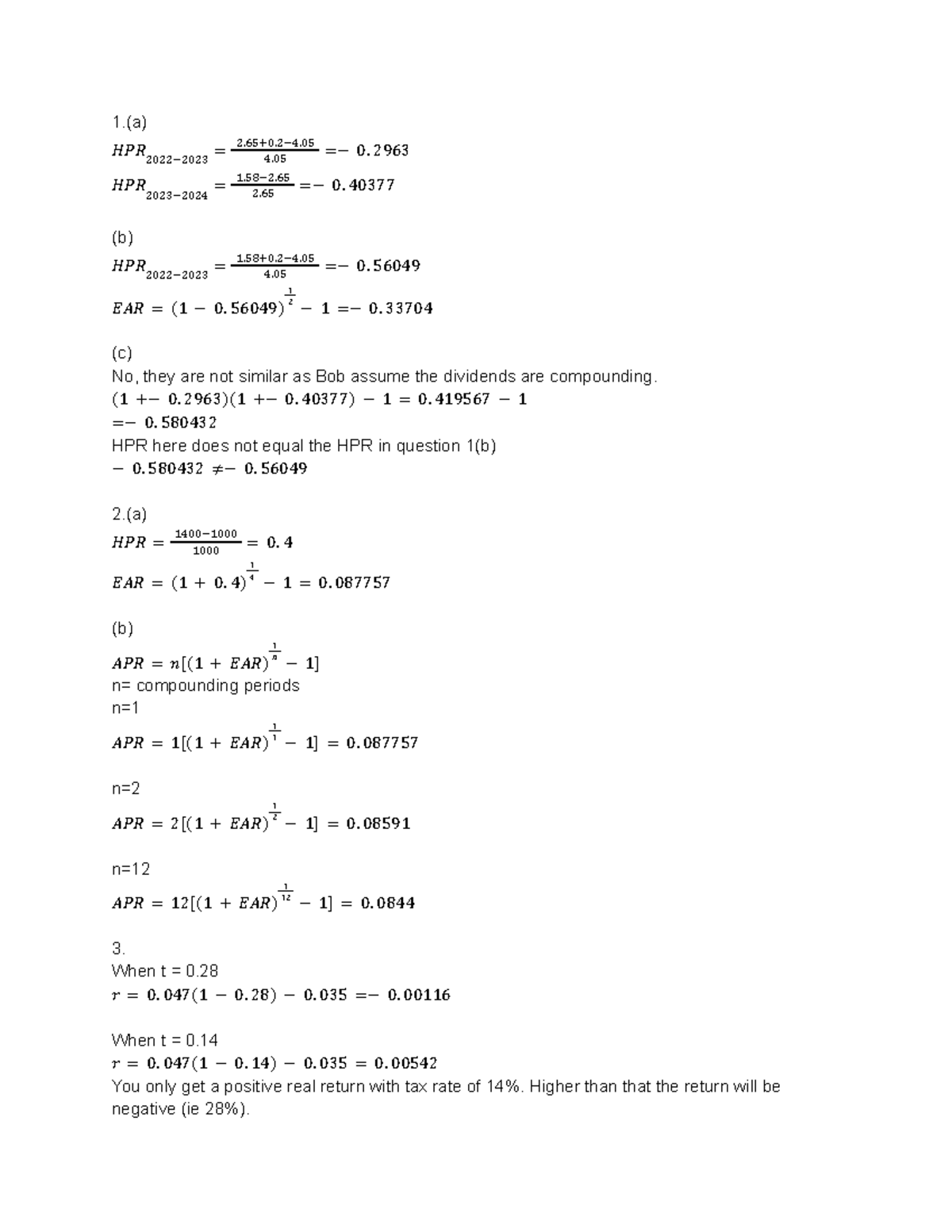 Tutorial 1 - Got Full Marks - 1.(a) 𝐻𝑃𝑅2022−2023 = 2+0−4. 4 =− 0. 2963 ...