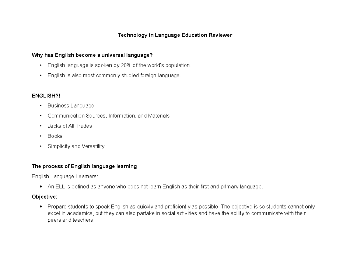 Technology in Language Education 311 Reviewer - Research in Education 1 ...
