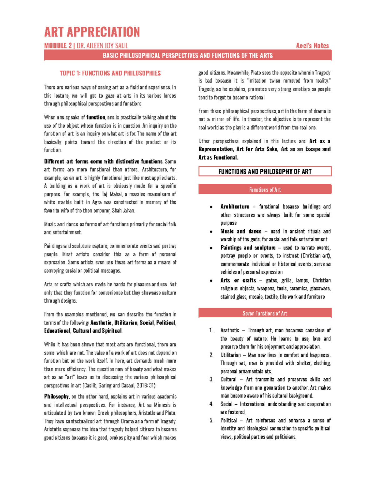 Artapre - Module 2 - Notes - ART APPRECIATION MODULE 2 | DR. AILEEN JOY ...
