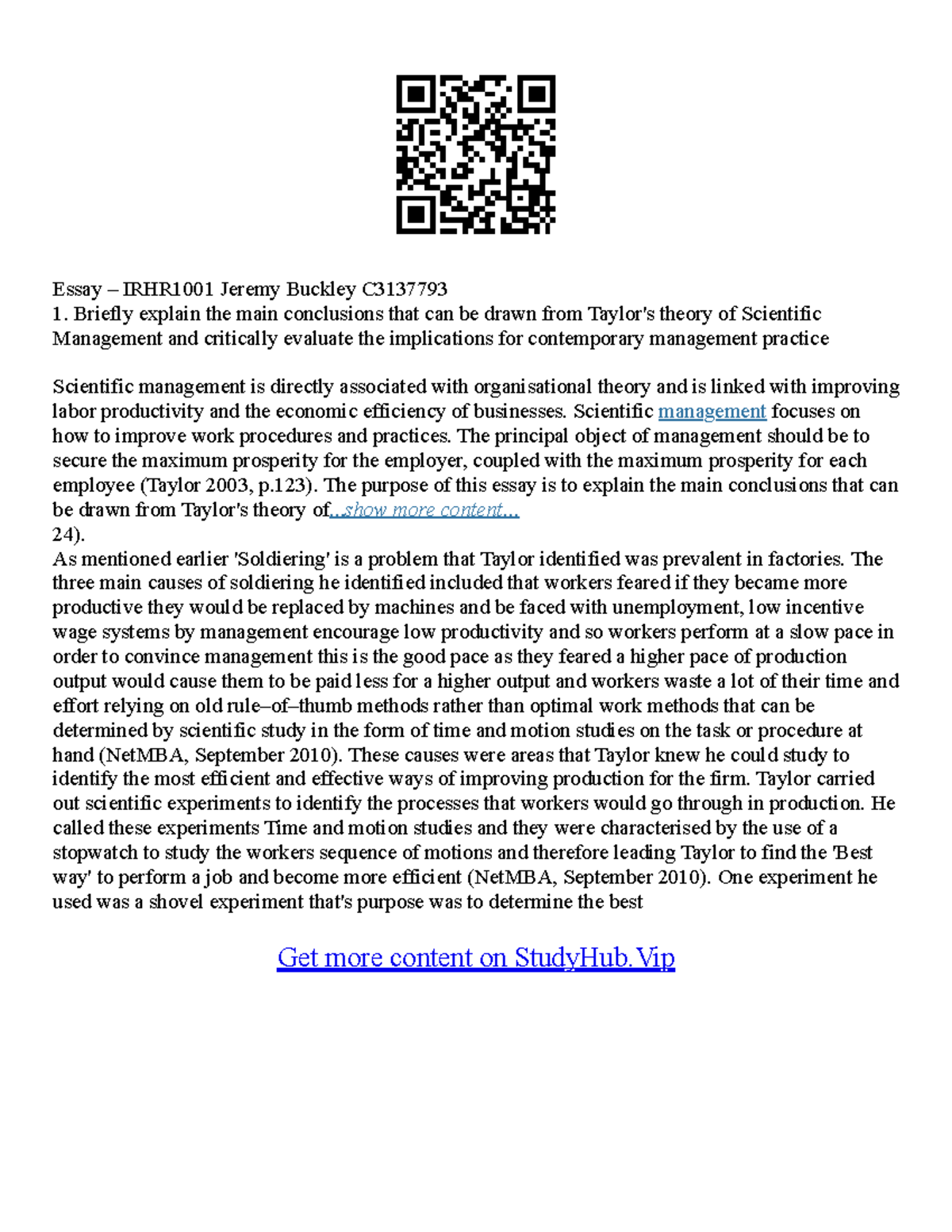 Good Essay Conclusions - Essay – IRHR1001 Jeremy Buckley C Briefly ...