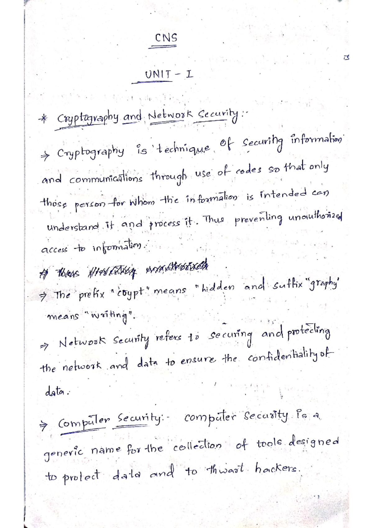 CNS UNIT-1 - useful - Computer Science and Engineering - Studocu