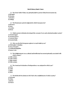 World History Final Exam - World History Final Exam Section I: Multiple ...