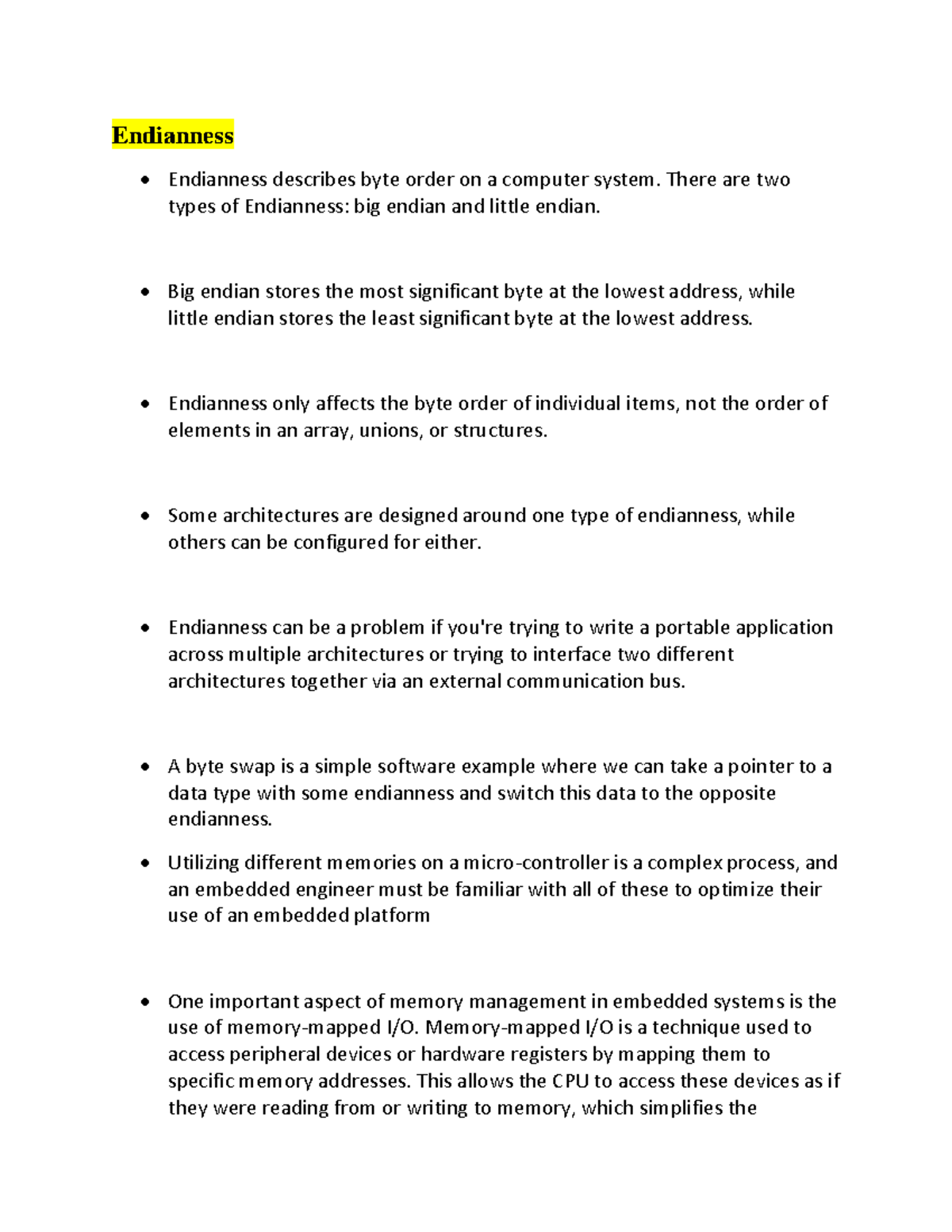 Endianness - Embedded Systems - Endianness Endianness describes byte order on a computer system ...
