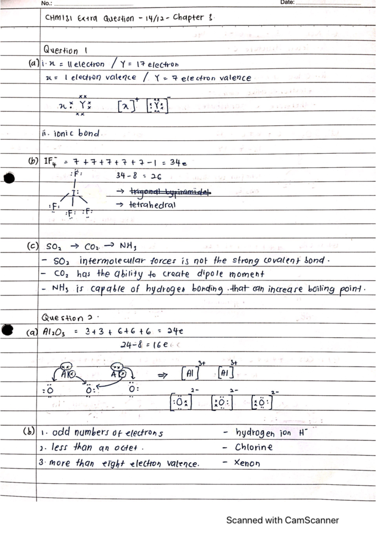 CHM131 Extra Question CH3 - Chemistry - Studocu