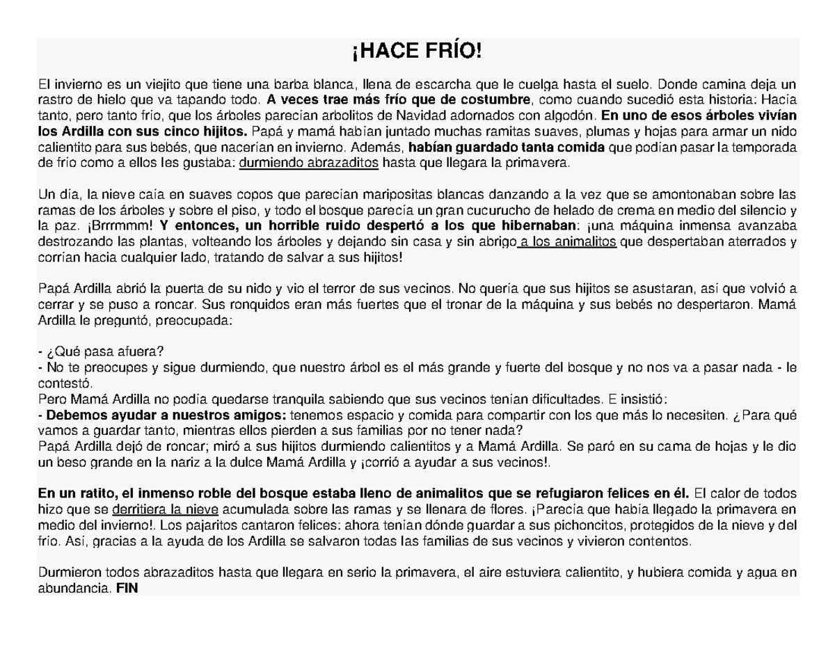 HACE FRÍO ... cuento - ¡HACE FRÍO! El invierno es un viejito que tiene ...