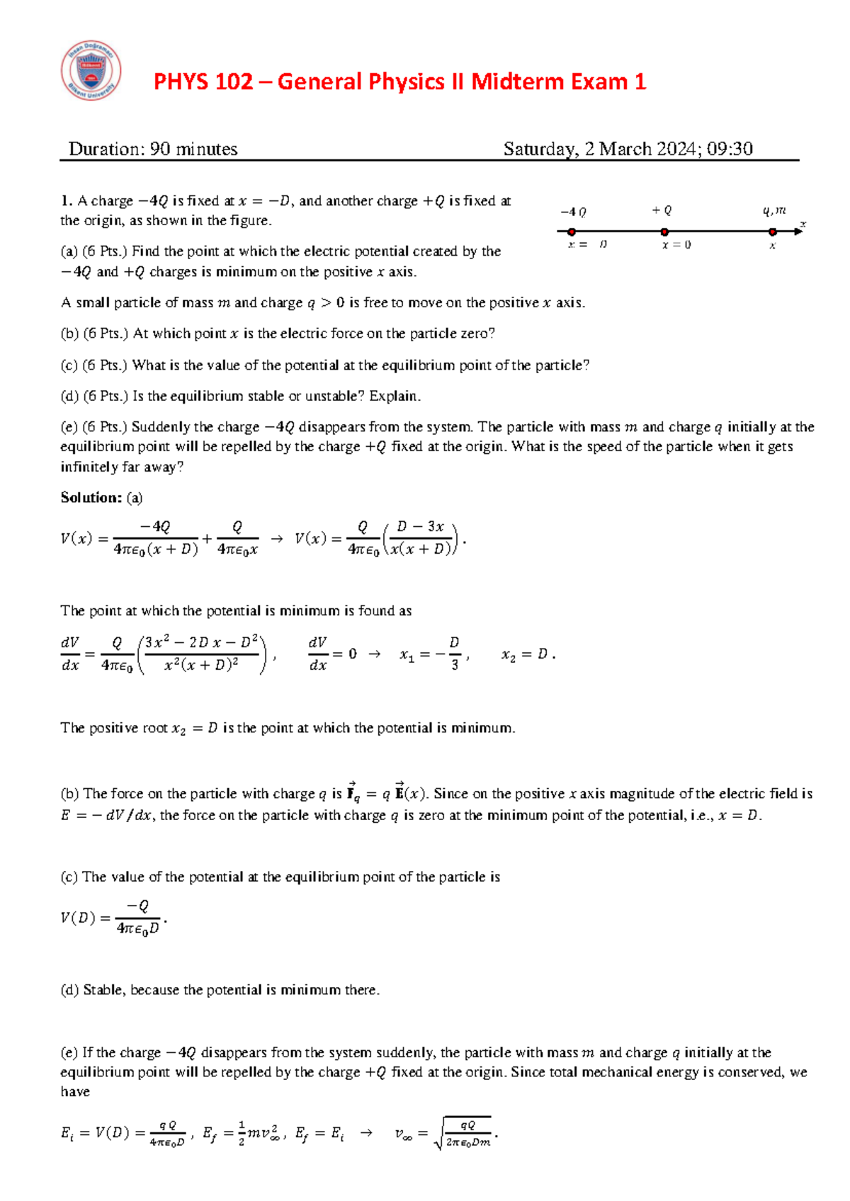 M1M1 - exercises - PHYS 102 – General Physics II Midterm Exam 1 ...
