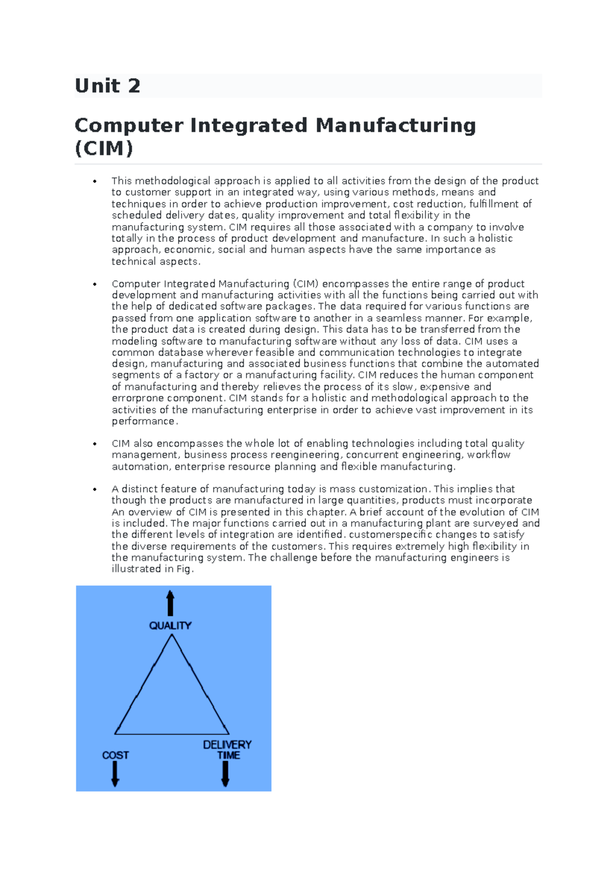 CIM Unit 2 - Summary COMPUTER INTEGRATED MANUFACTURING - Unit 2 ...
