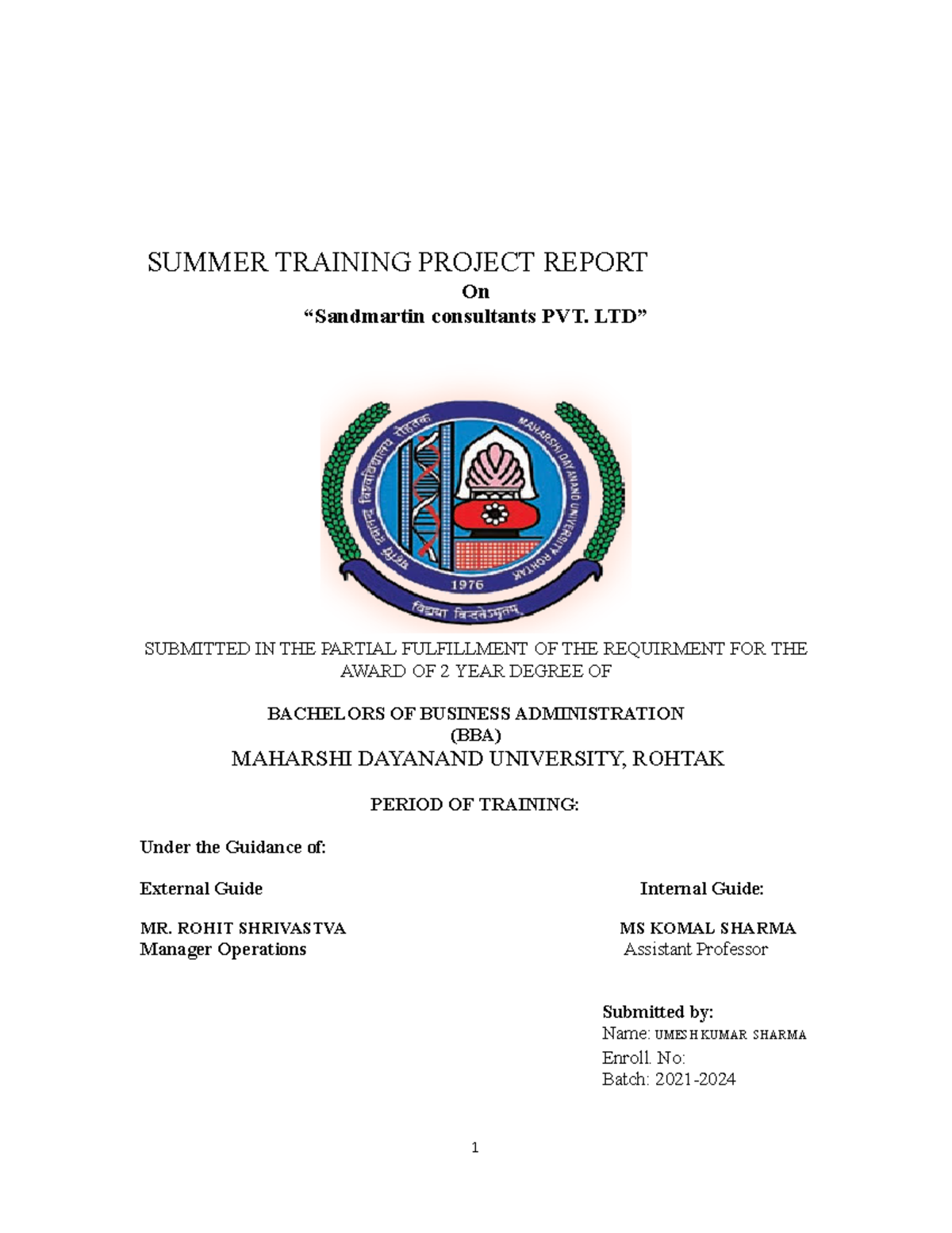 Ggsipu bba summer training report - SUMMER TRAINING PROJECT REPORT On ...