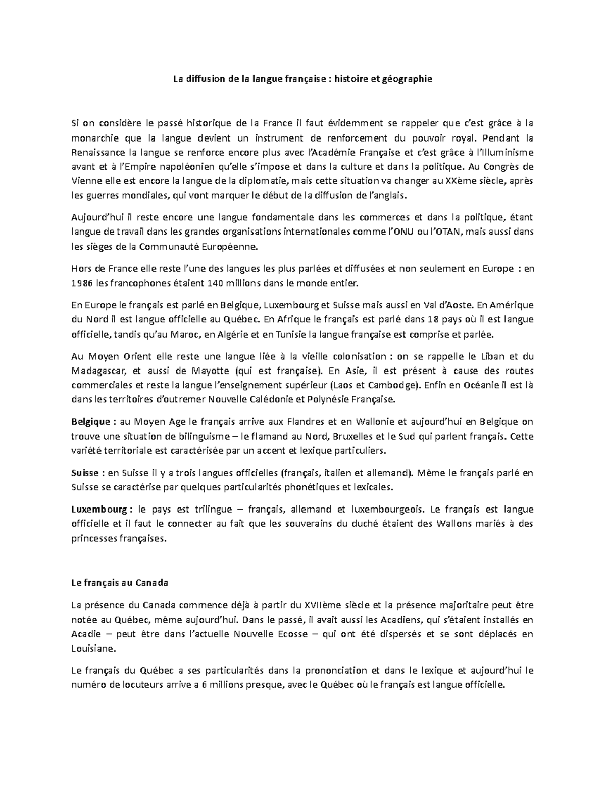 La diffusion du Français - La diffusion de la langue française ...