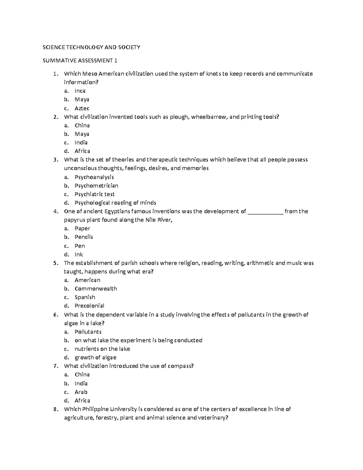 Science Technology AND Society SA1 - SCIENCE TECHNOLOGY AND SOCIETY ...