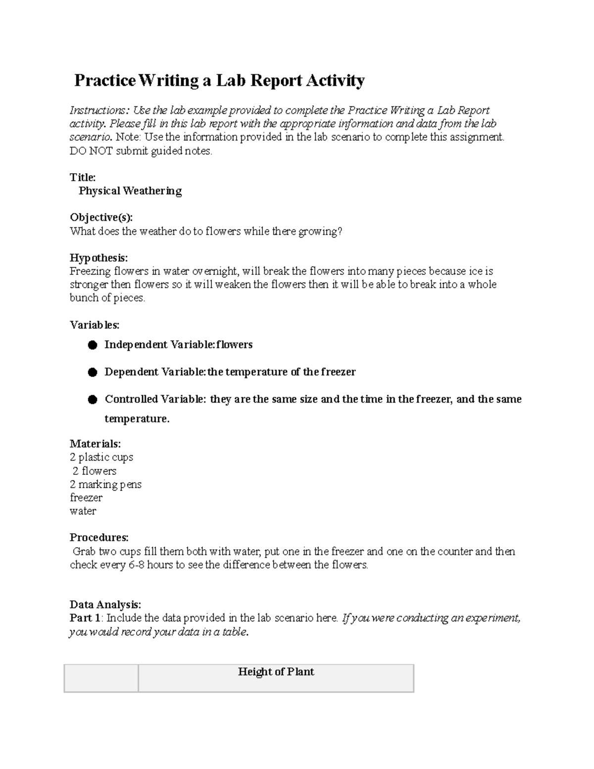 Practice writing a lab report - Practice Writing a Lab Report Activity ...