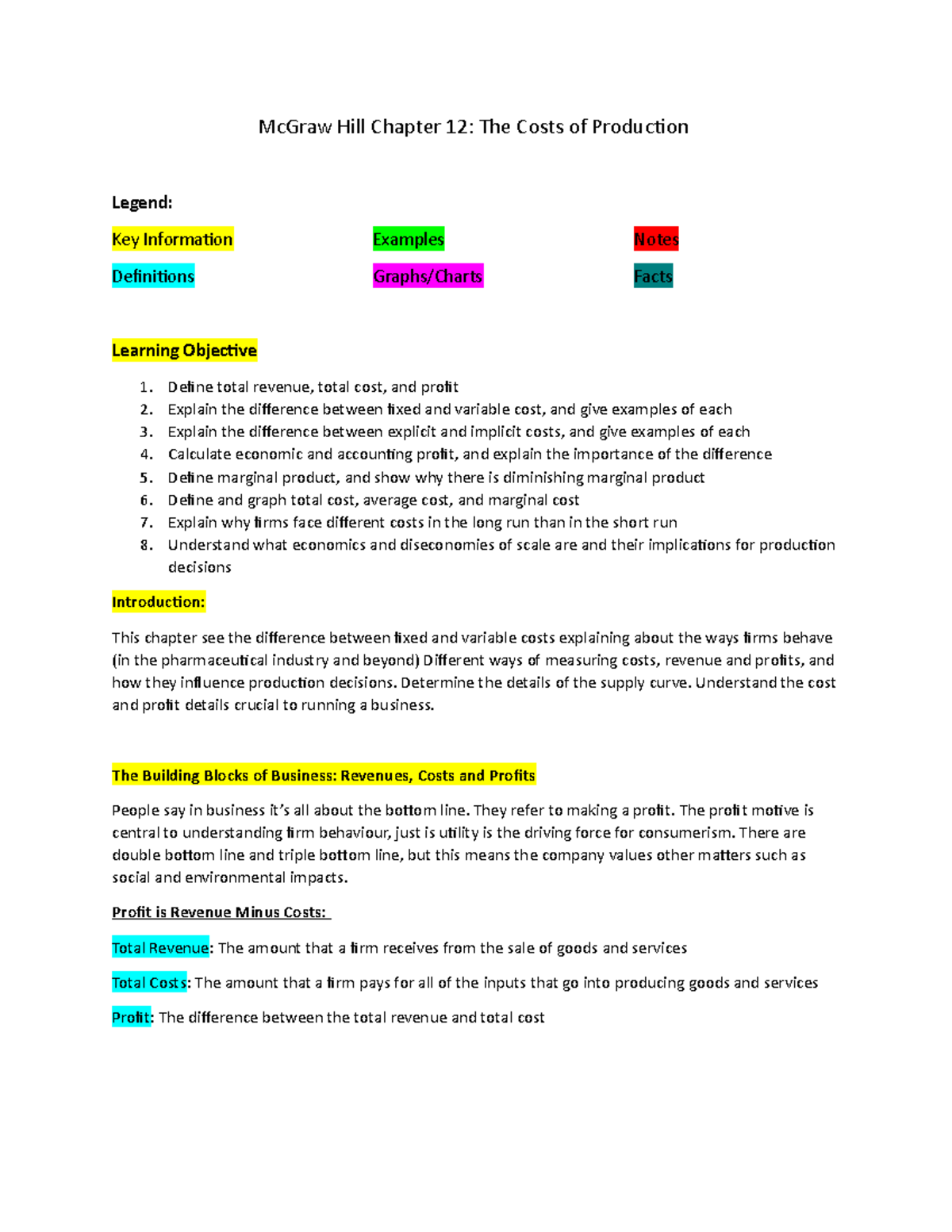 Microeconomics Chapter 12 The Costs of Production - McGraw Hill Chapter ...