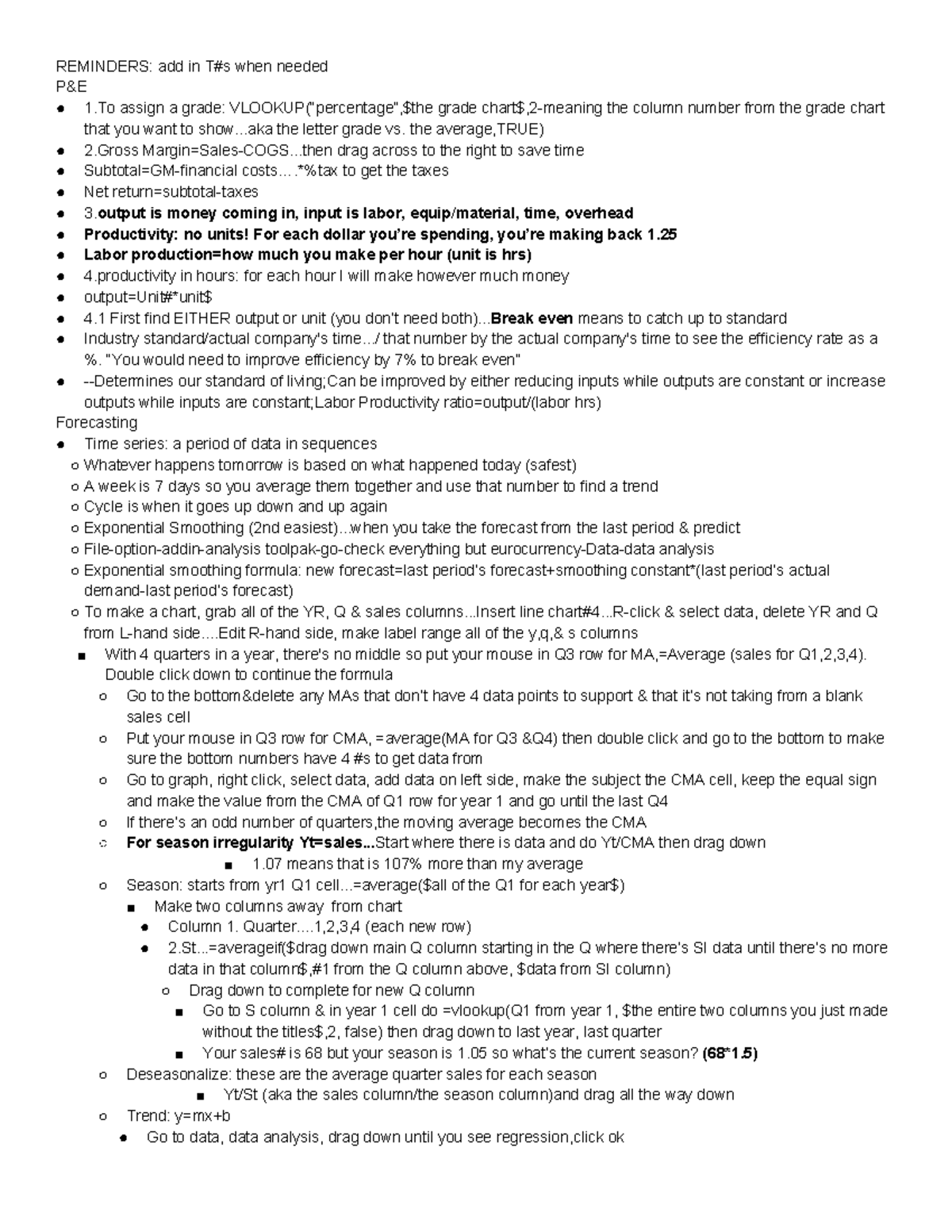 OPS Review Sheet - REMINDERS: add in T#s when needed P&E 1 assign a ...