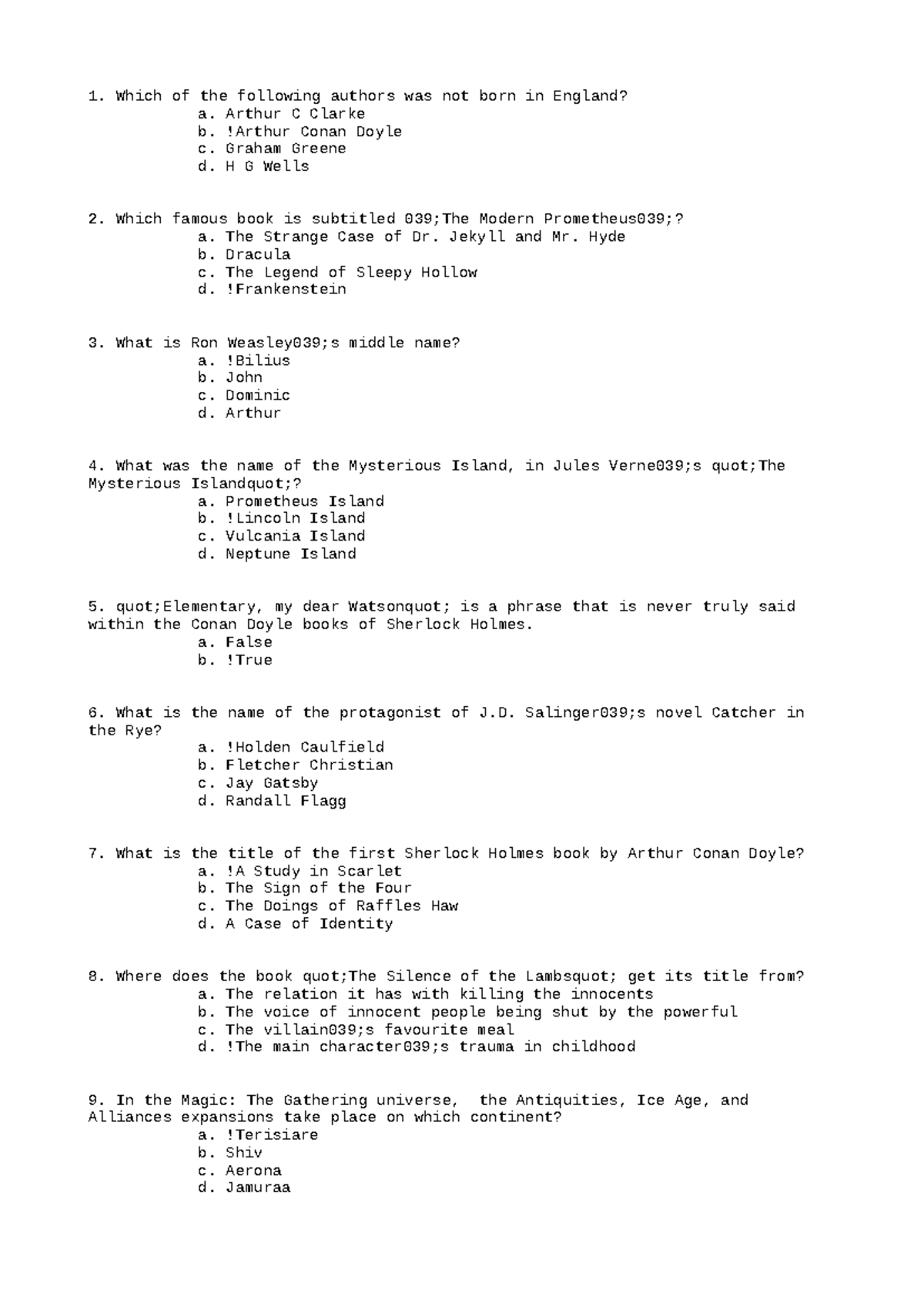 MPU Cheat Sheet 9 - Which of the following authors was not born in ...