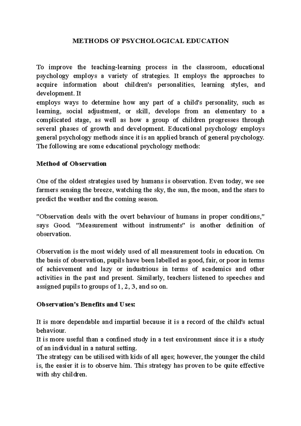 Methods OF Psychological Education - METHODS OF PSYCHOLOGICAL EDUCATION ...