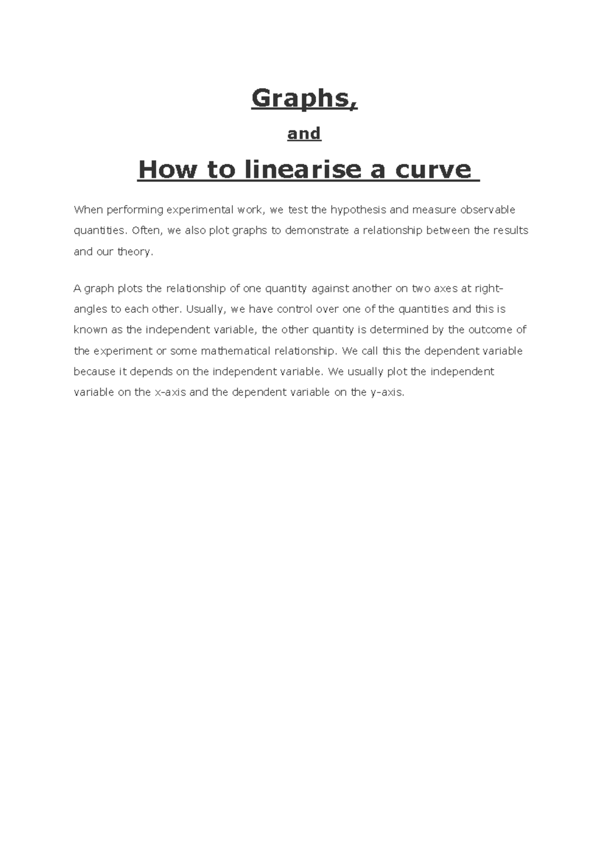 Graphs and Linearising Curves - Graphs, and How to linearise a curve ...