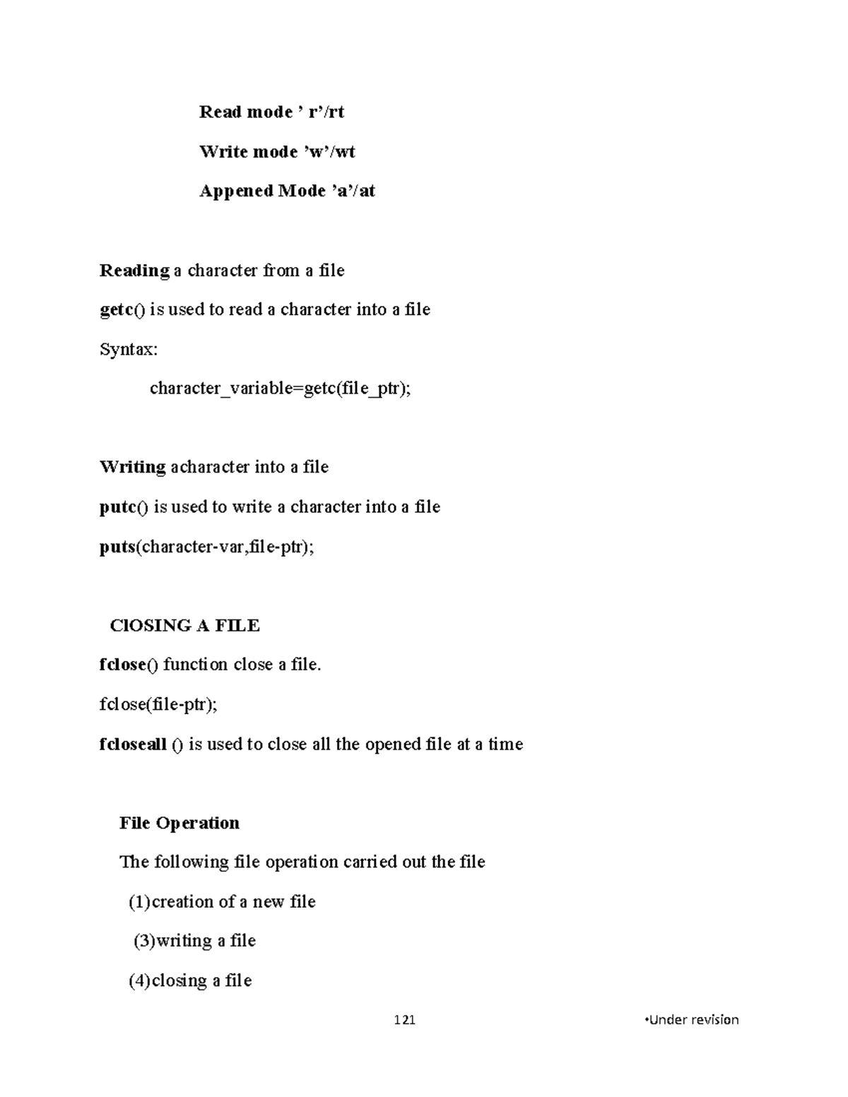 C programming-9 - Notes for C Programming - Read mode ’ r’/rt Write ...
