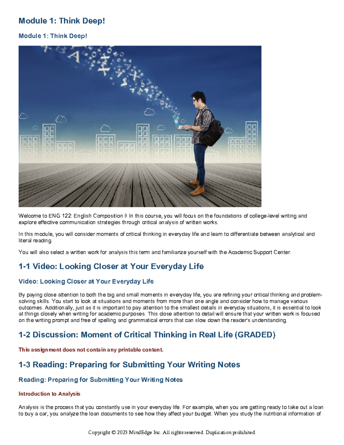 Module 1 Think Deep - Study guide - Module 1: Think Deep! Module 1 ...