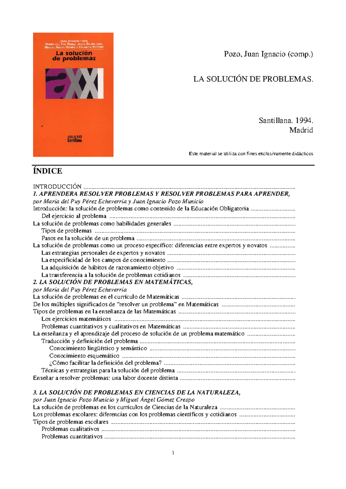 Sol de problemas POZO - sfdfd - Pozo, Juan Ignacio (comp.) LA SOLUCIÓN ...